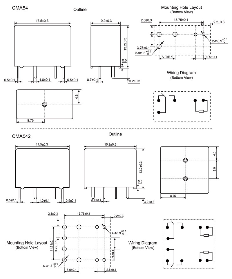 HKE CMA54/542 12VDC 1 Form C 21 Form C Contact Single And Twin ...
